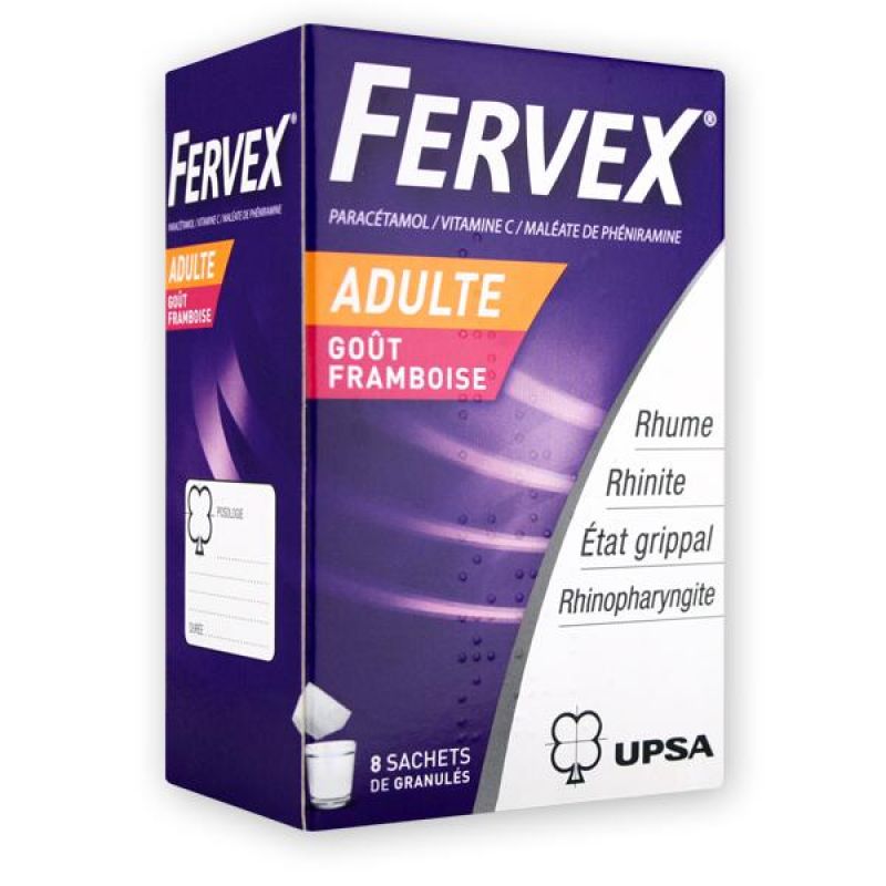 Fervex adulte framboise 8 sachets - Pharmarun